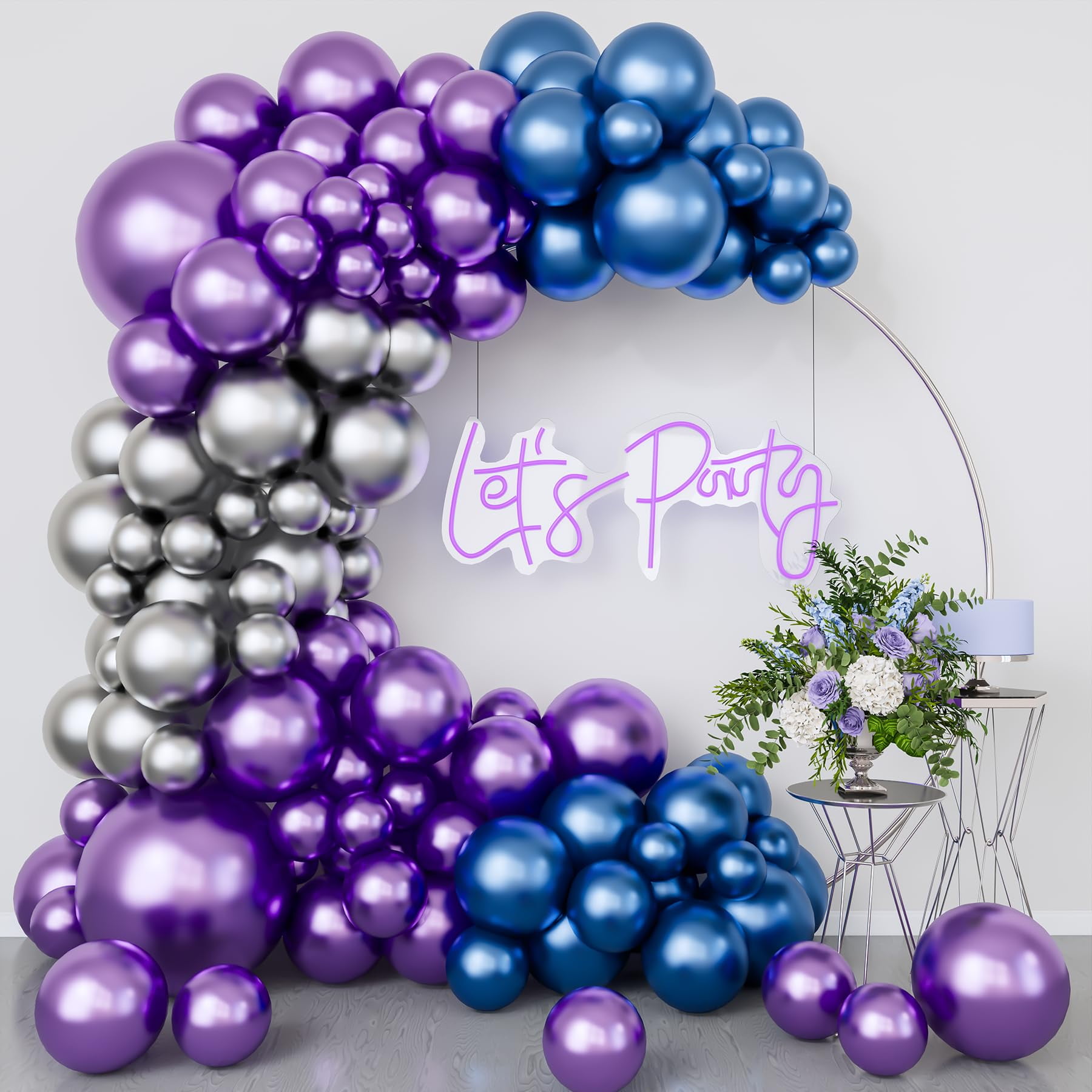 KINNO Metallic Purple and Blue Balloon Arch Garland Kit-Metallic Blue Balloon Metallic Silver ...