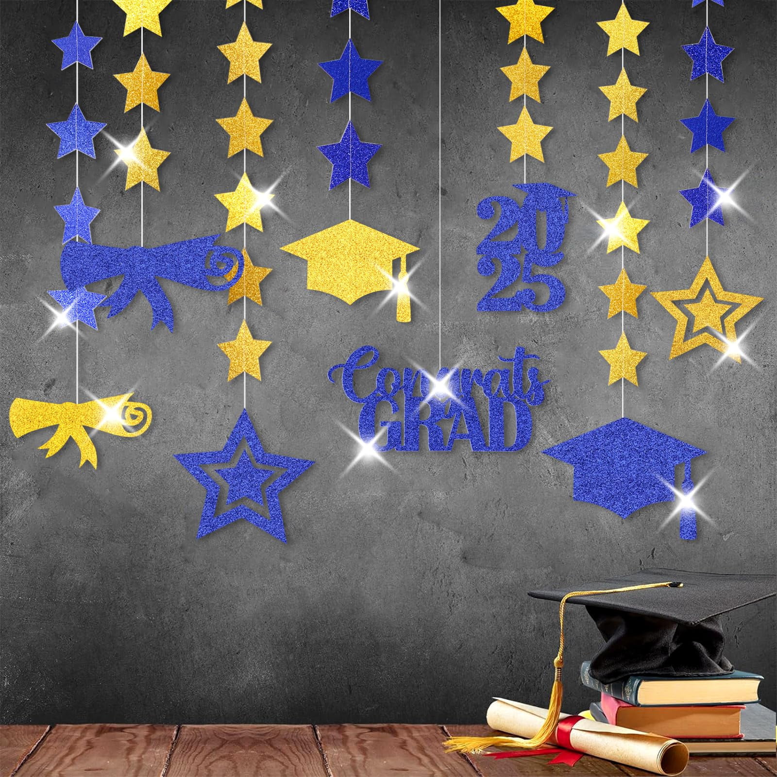 KINNO Navy-Blue Gold Graduation Party-Decorations Garland - 8pcs ...