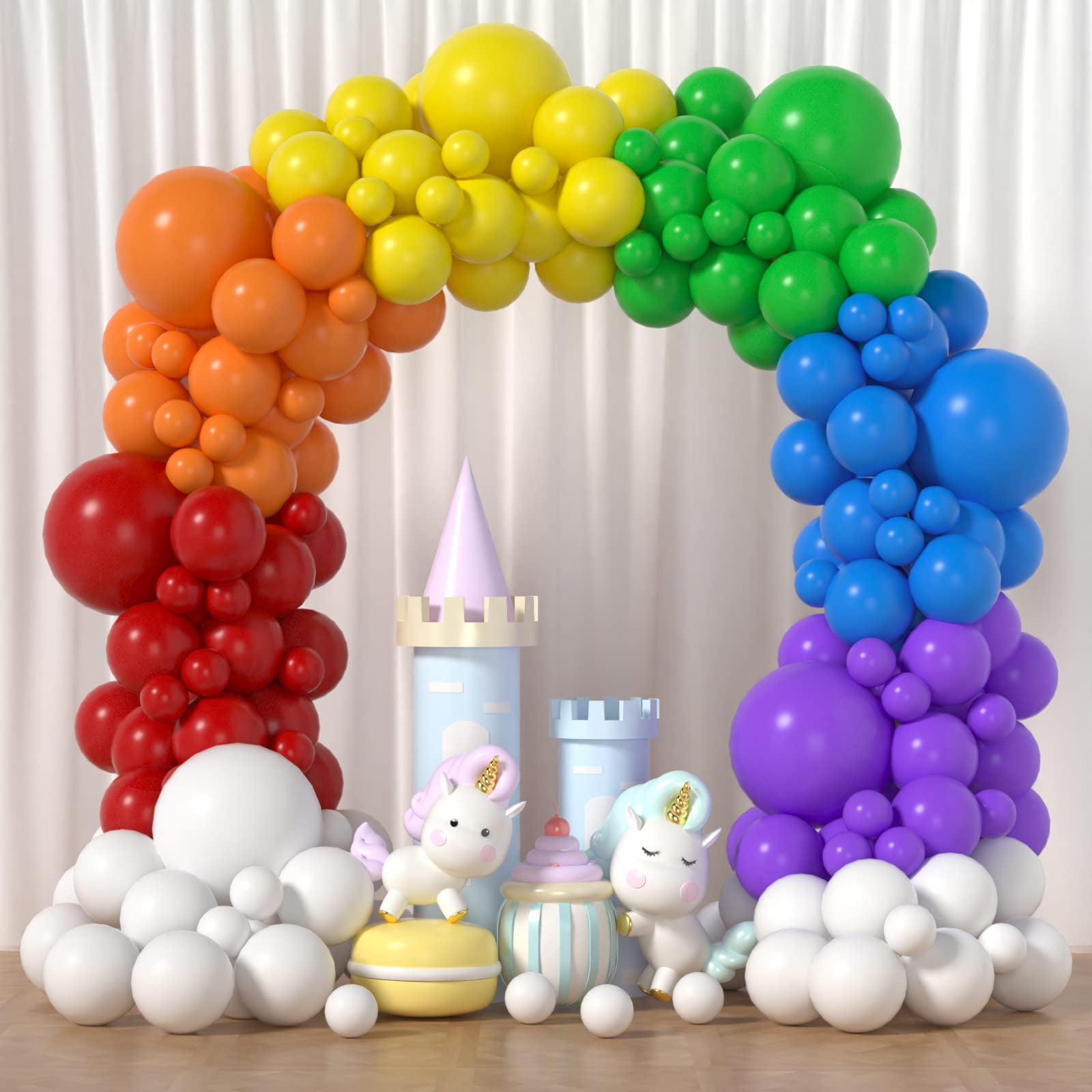 KINNO Rainbow Balloons Garland Arch Kit, Mixed Size Assorted Color Balloons Rainbow Balloon Arch ...