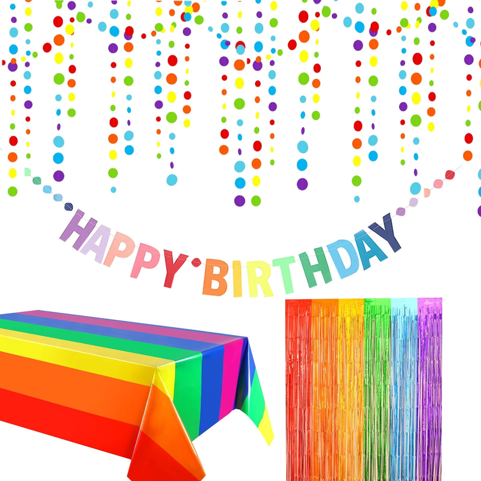 KINNO Rainbow Happy Birthday Party Decorations for Kids Rainbow Happy ...