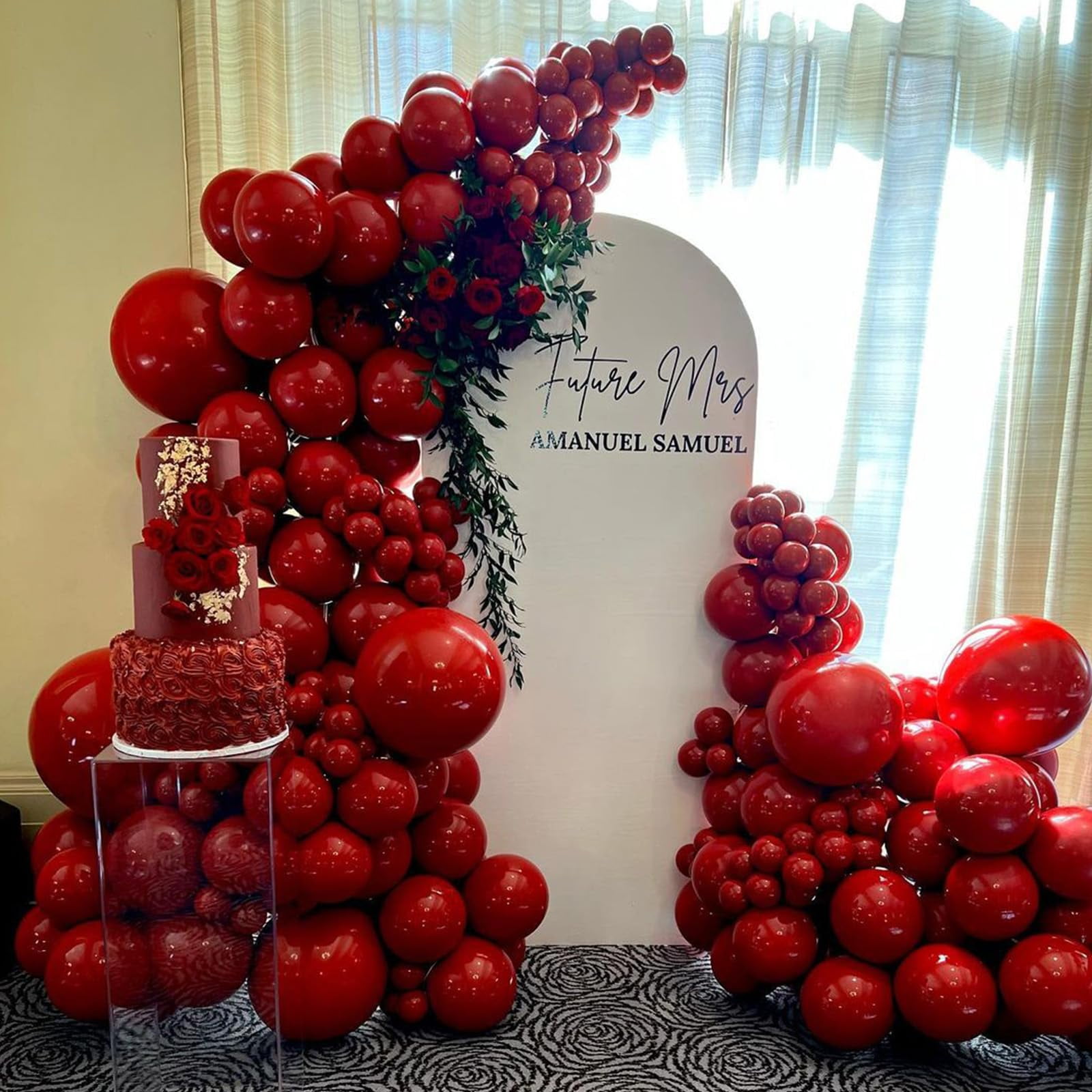 KINNO Red Balloons Double Stuffed, Ruby Red Balloon Garland Kit Dark ...