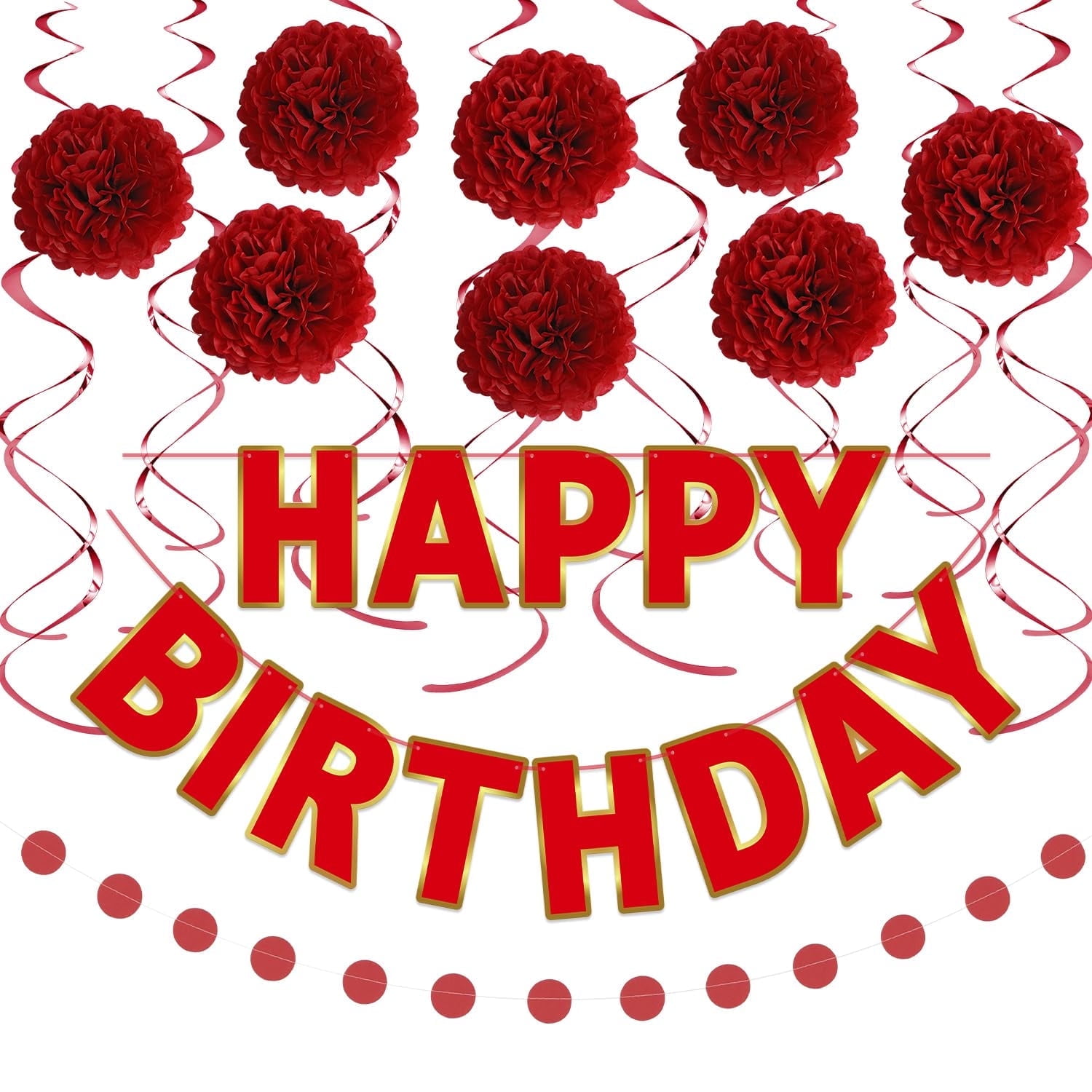 KINNO Red Birthday Decorations | Red Happy Birthday Banner, Tissue Paper, Swirls, Garland ...