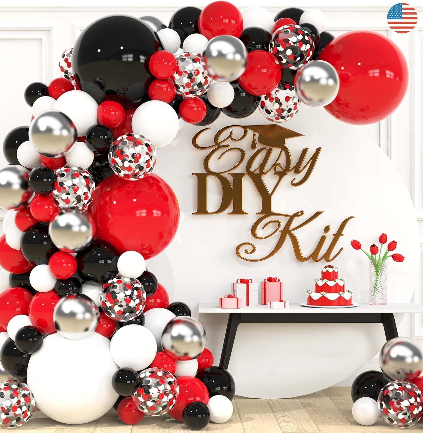 KINNO Red Black and White Balloon Arch Kit for Red and Black Birthday ...