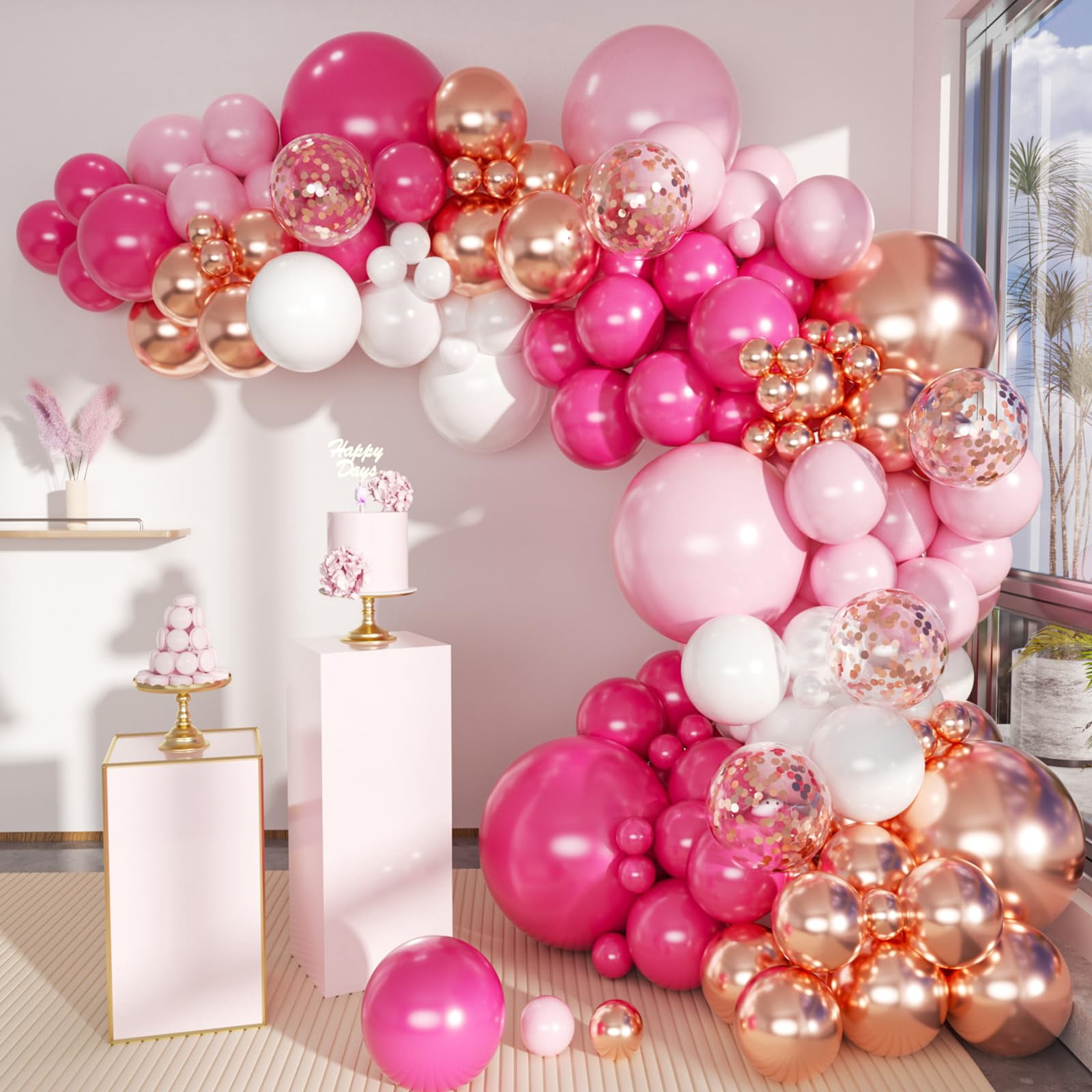 KINNO Rose Red Pink Champagne Balloon Arch Garland Kit, 146 Pcs Hot ...