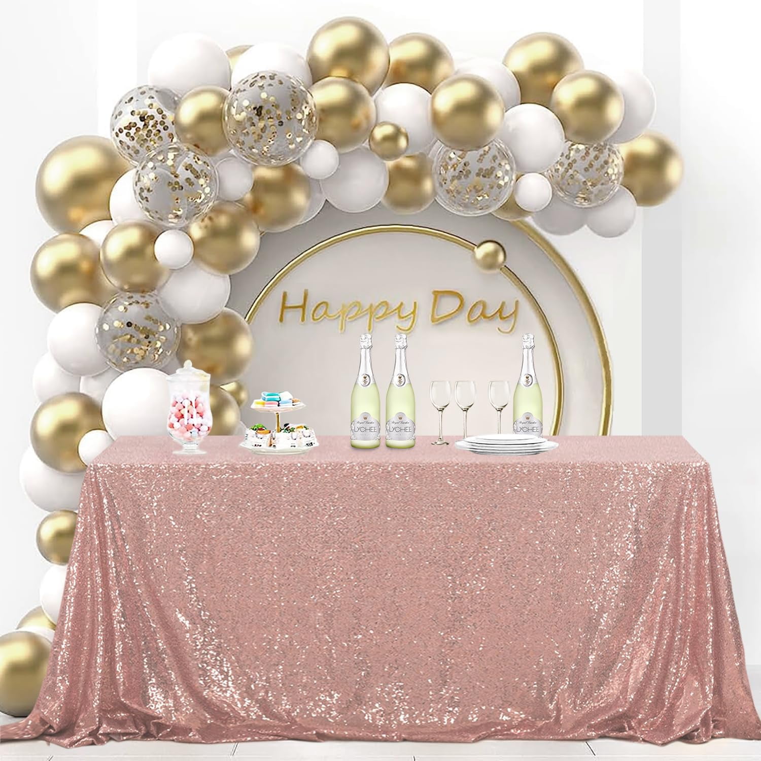 KINNO Rosegold Sequin Tablecloth 50x80 inch, Glitter Drape Table Cloth ...