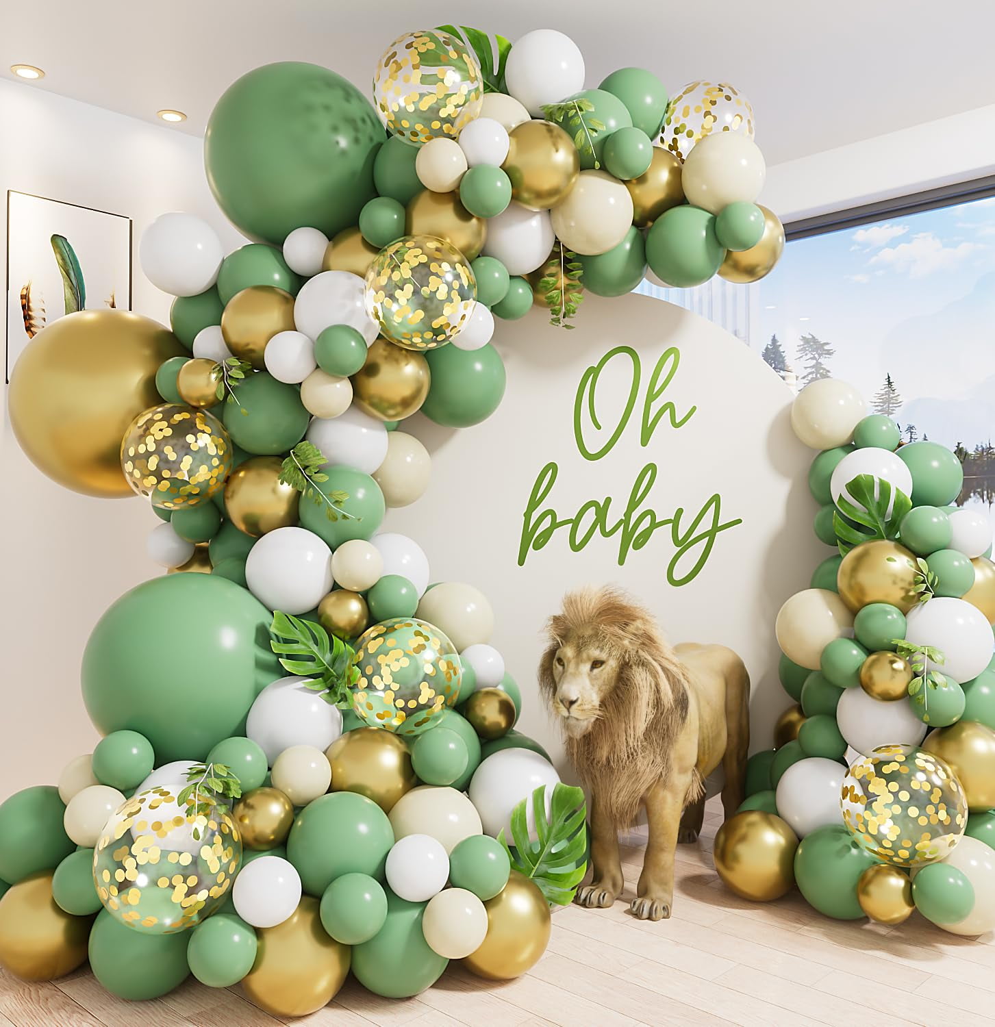 KINNO Sage Green Balloon Garland Arch Kit,136Pcs Baby Shower Balloons Green and White Balloons ...