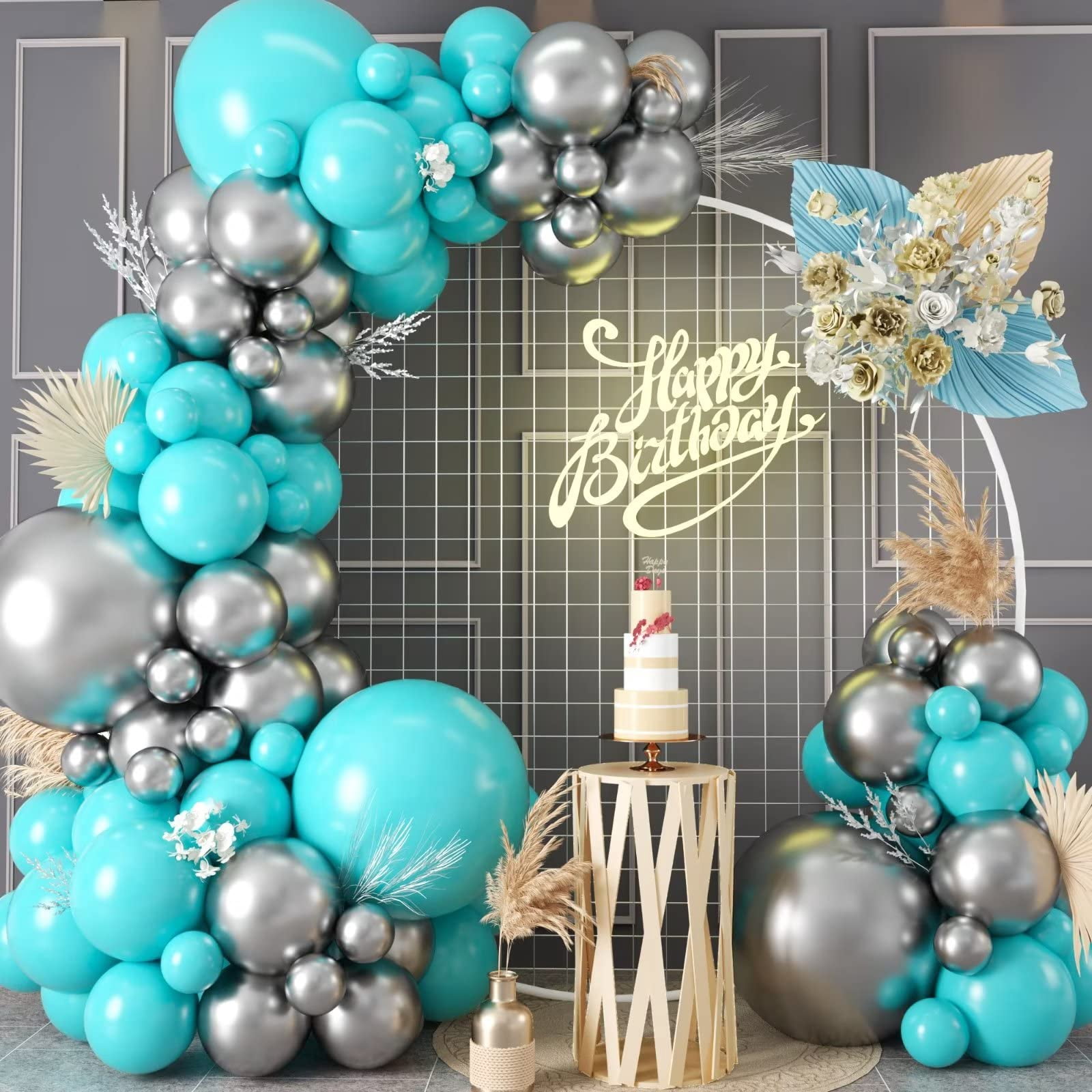 KINNO Teal Balloon Garland Kit, 100 Pcs Metallic Silver and Teal Blue ...