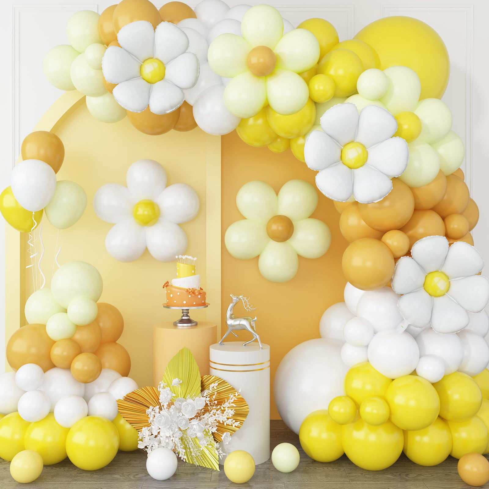 KINNO Yellow Balloon Arch Kit,Daisy Balloon Garland With Latex White ...