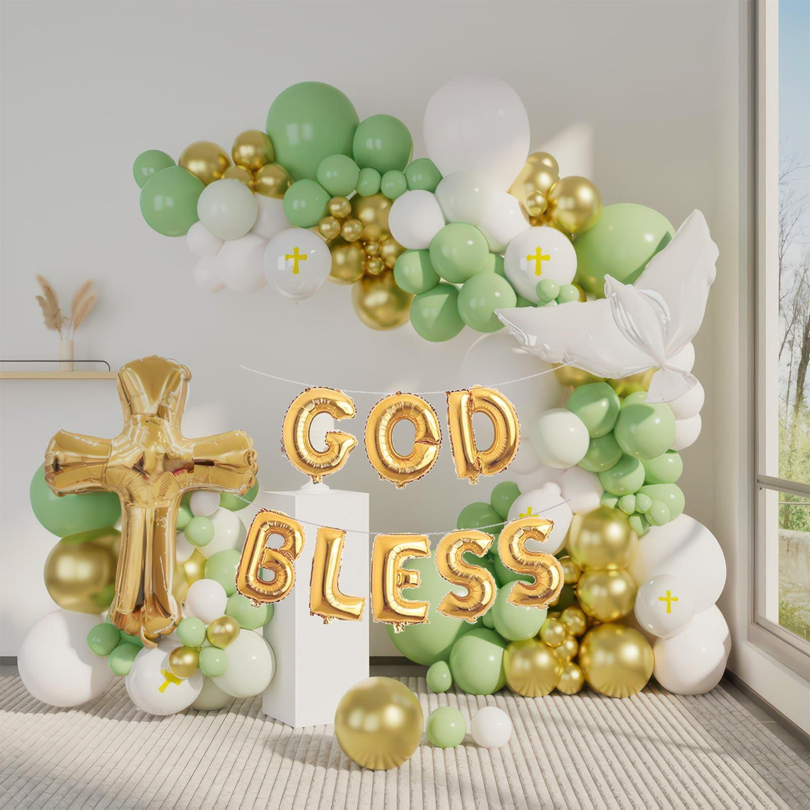 KINNO white and gold Balloon Garland Arch Kit white gold green Balloons ...