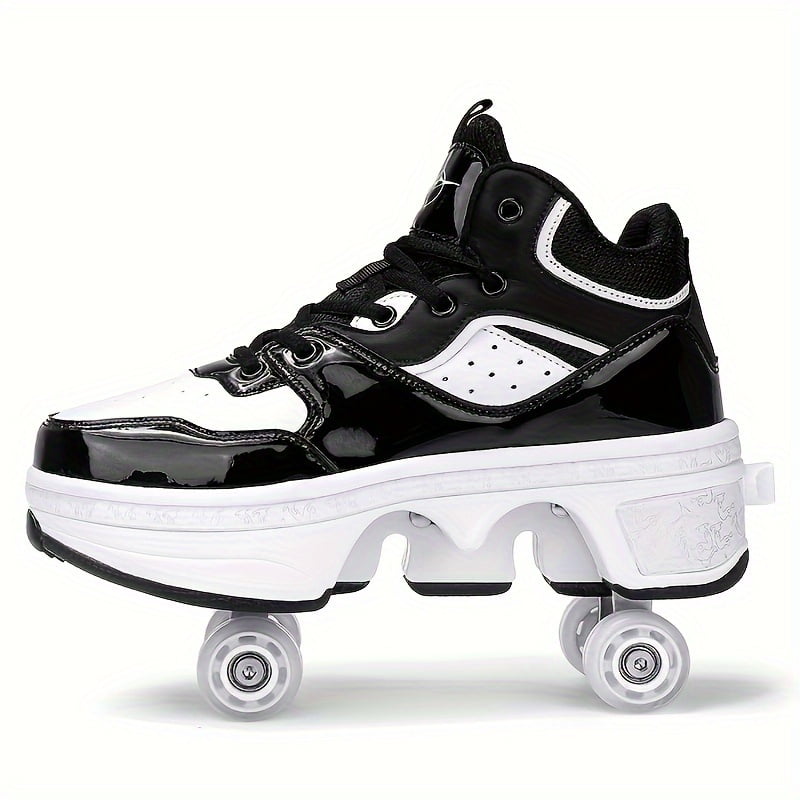KINODAY And Girls White Roller Skates Shoes Trendy Four-Wheel Lace-Up ...