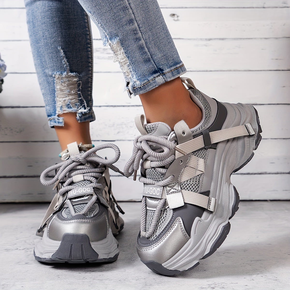 KINODAY Chunky Platform Sneakers Fashionable Dad Shoes With Thick Sole ...