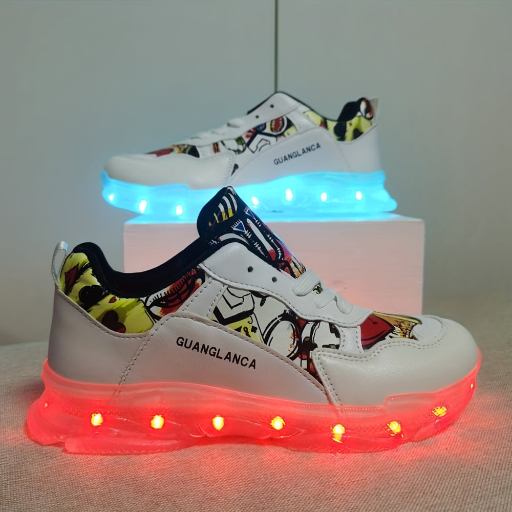 KINODAY Colorful Print Luminous Sneakers Lace Up Lightweight Platform ...