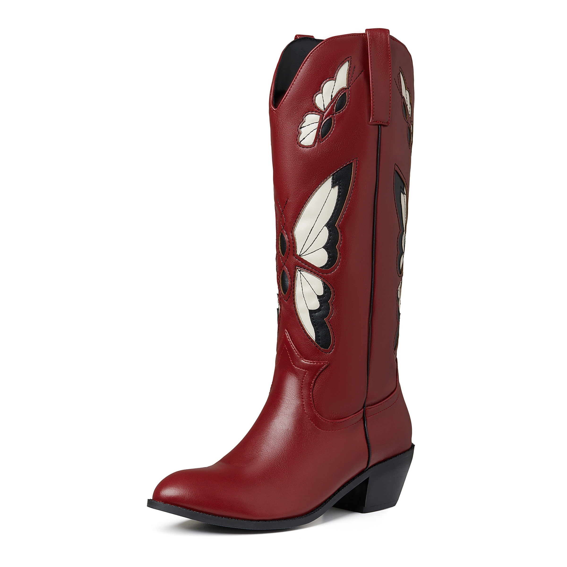 KINODAY Cowgirl Boots Fashion Butterfly Embroidery Western Cowboy Boots ...