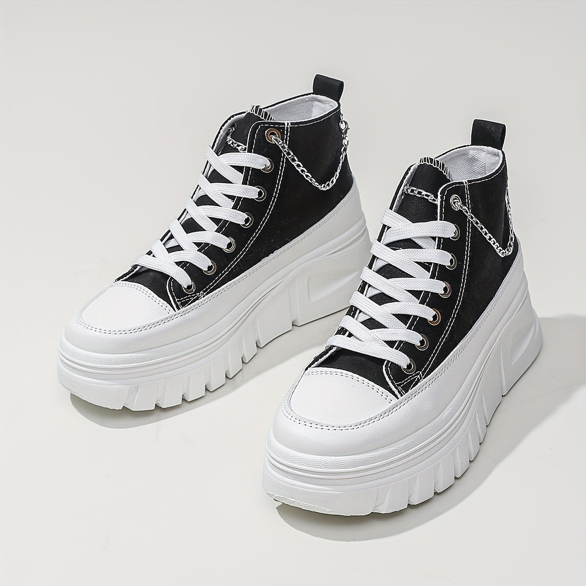 KINODAY High Top Canvas Shoes With Gold Chain Platform Shoes Height ...