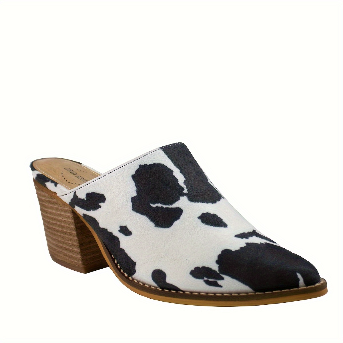 KINODAY Snake & Cow Print Mules - Chunky Stacked Heel Pointy Toe Slip ...