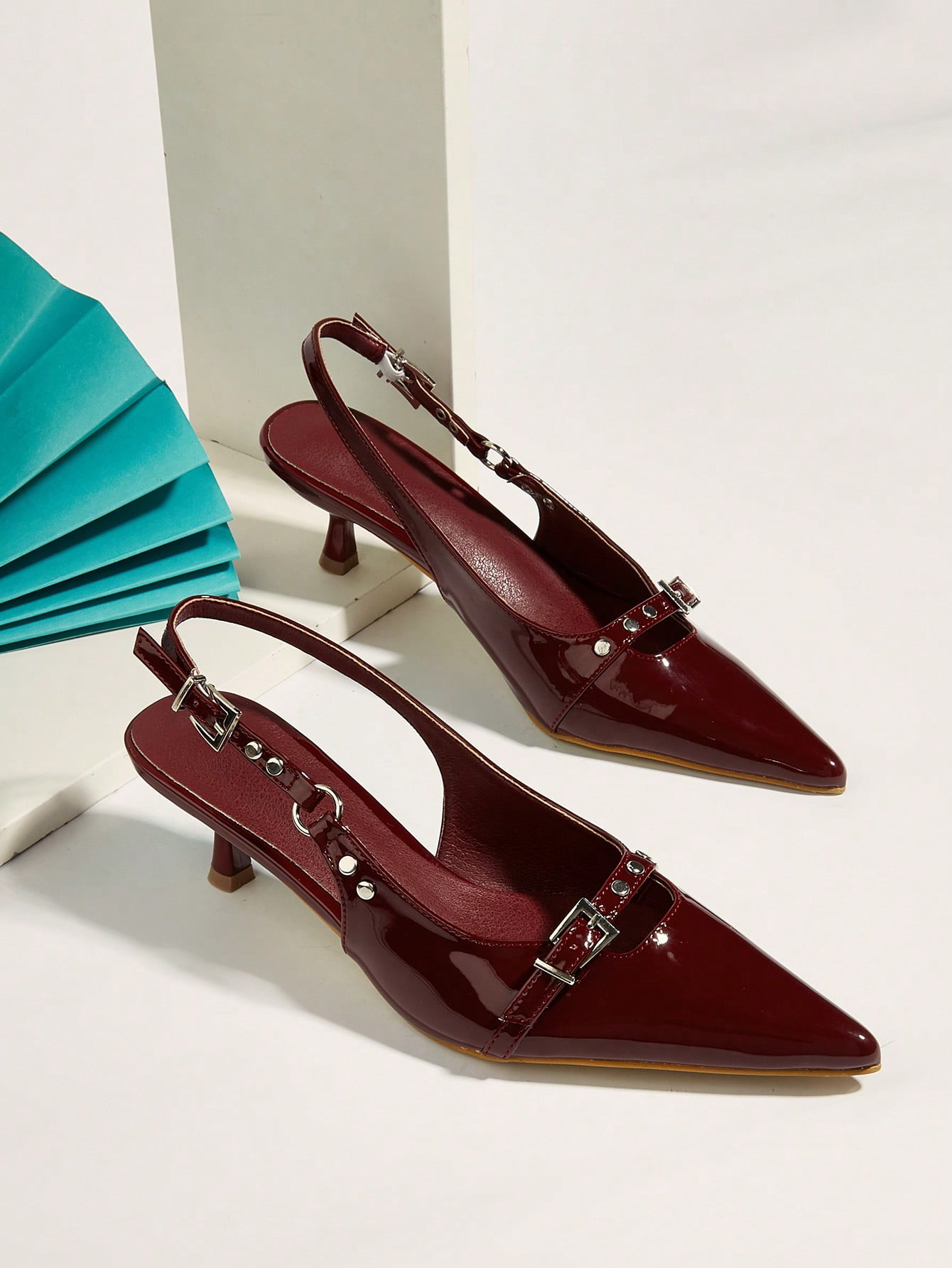 Kinoday Style Wine Red Stiletto High Heel Pumps For Women With Pointed