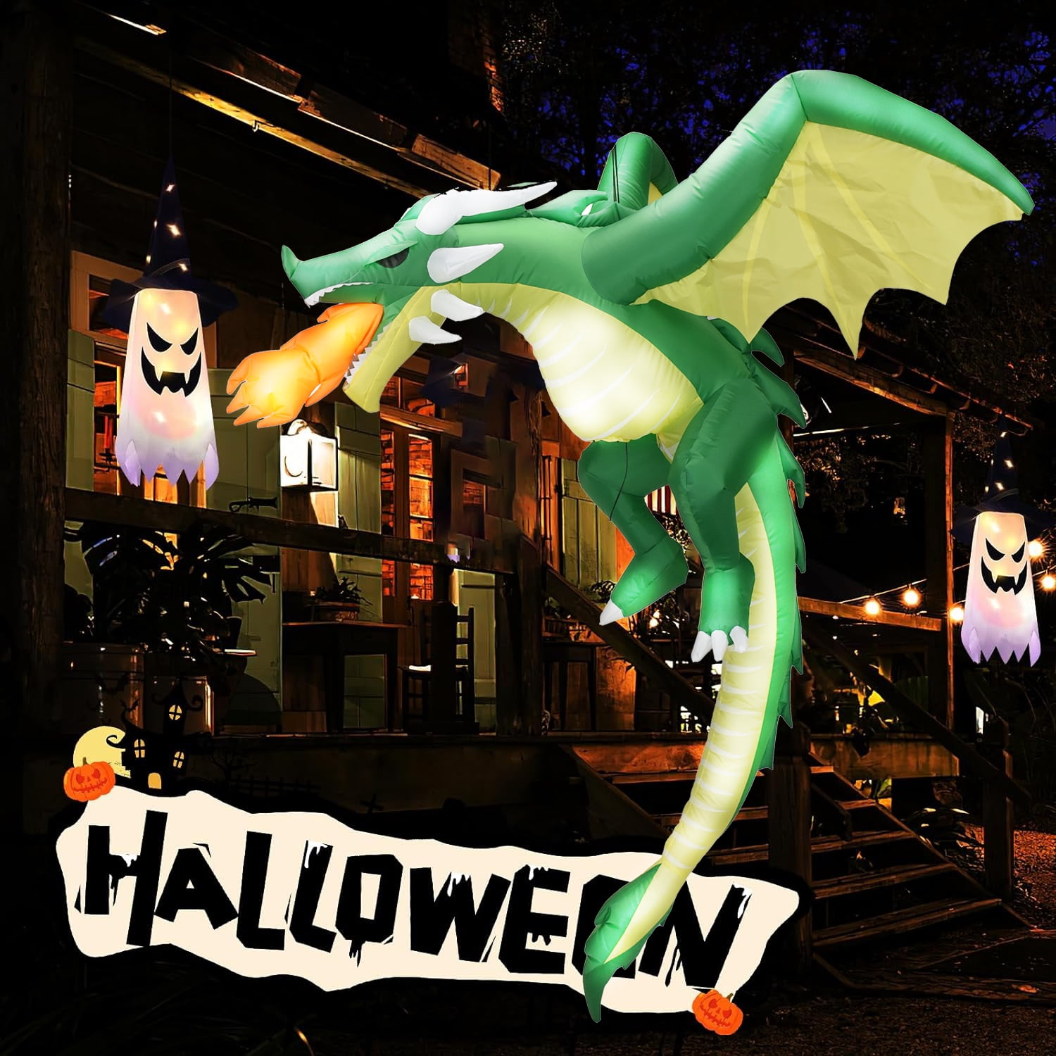 KINQUINN 5FT Halloween Inflatables Winged Spitfire Dragon Outdoor ...