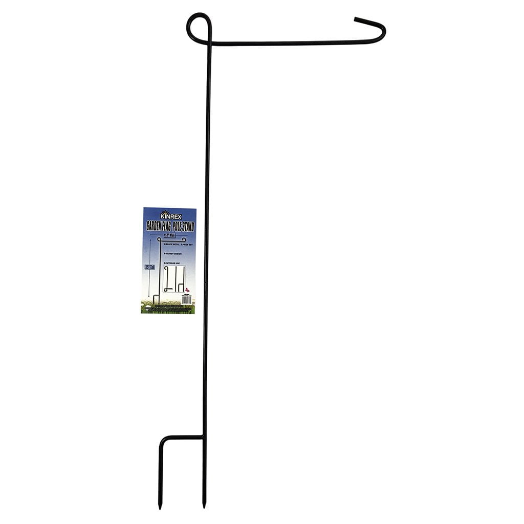 "KINREX 3-Piece Black Metal Garden Flag Pole Stand - Outdoor Lawn ...