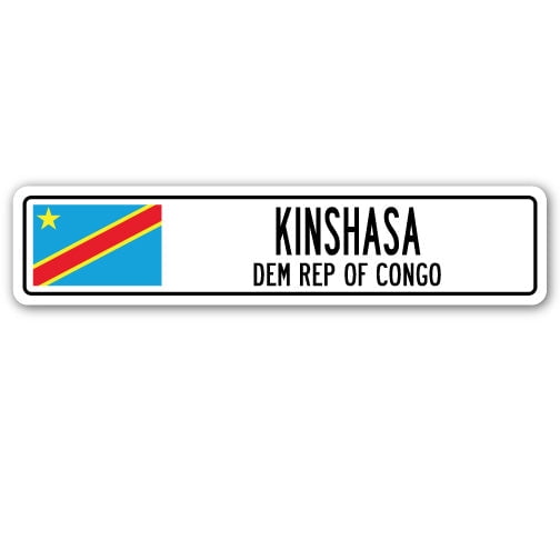 KINSHASA DEM REP OF CONGO Street Sign Congolese flag city country road ...
