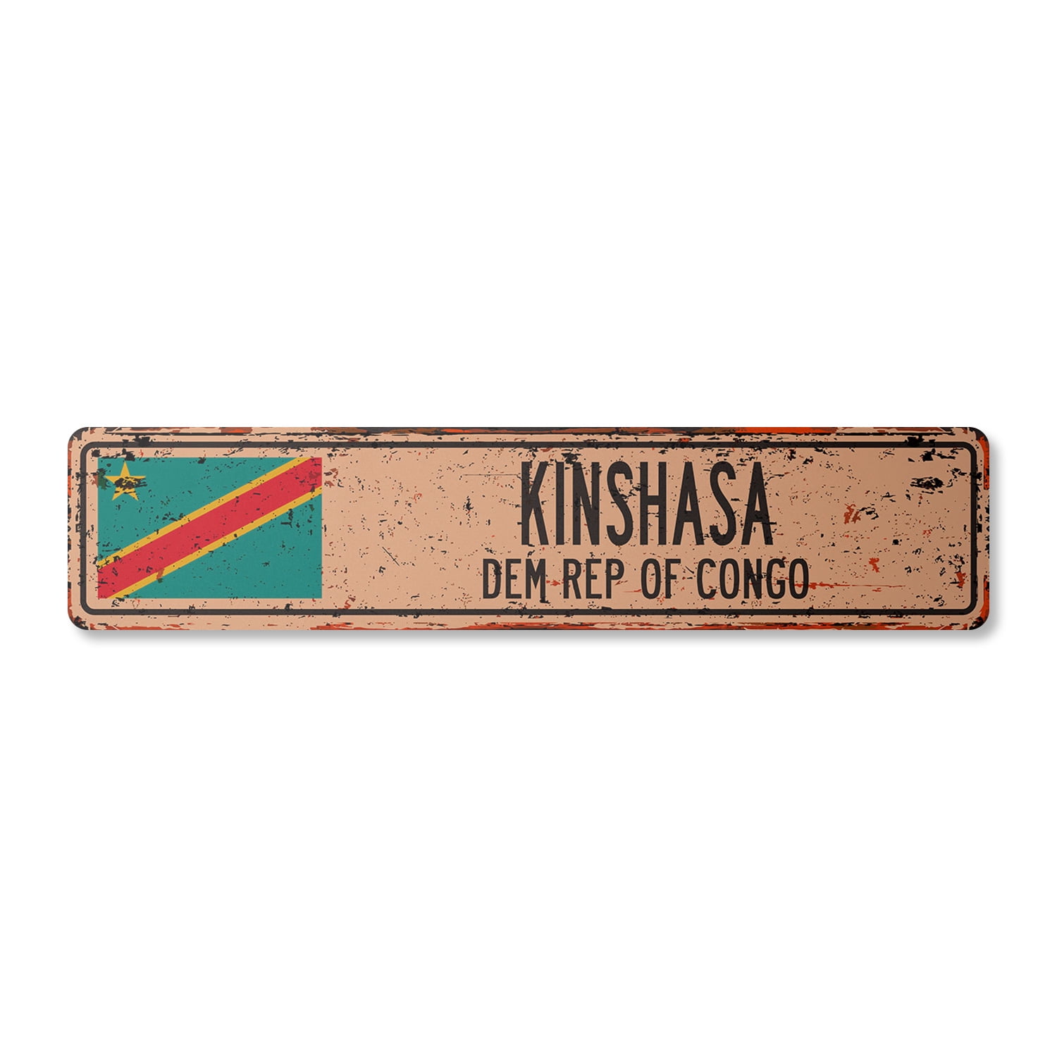 KINSHASA DEM REP OF CONGO Vintage Aluminum Street Sign Congolese flag ...
