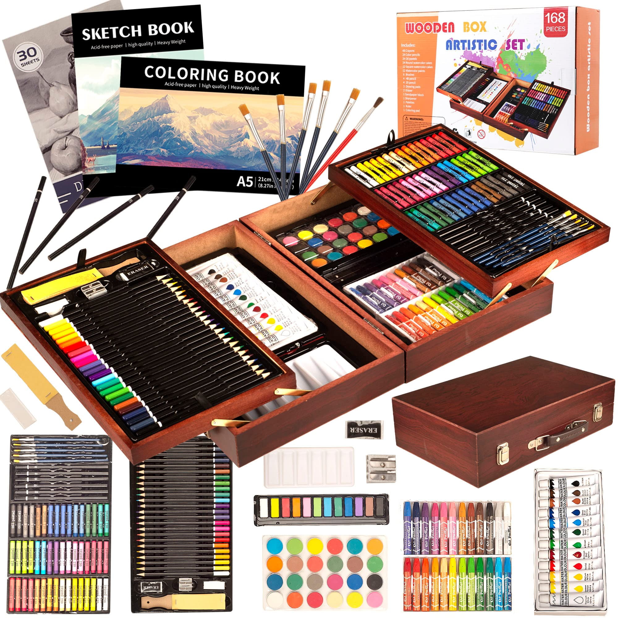 KINSPORY 168-Pack Art Supplies, Deluxe Wooden AIS1 Art Set Crafts ...