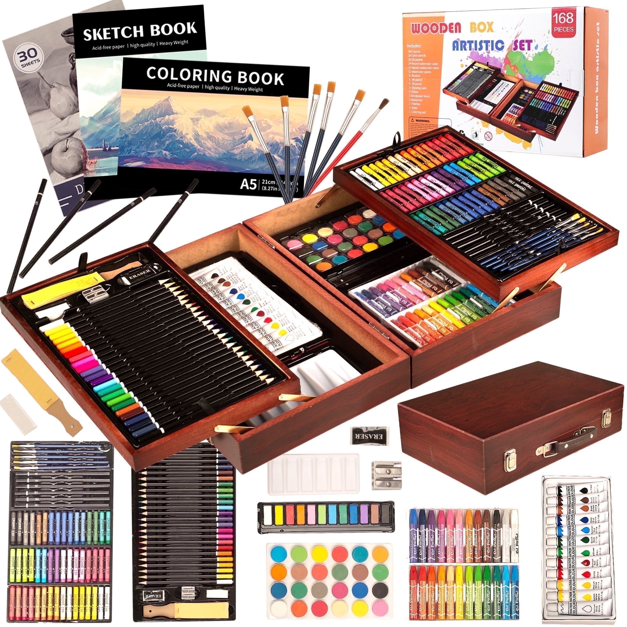 Free Shipping! KINSPORY Drawing Painting Set 168-Piece Deluxe Wooden ...