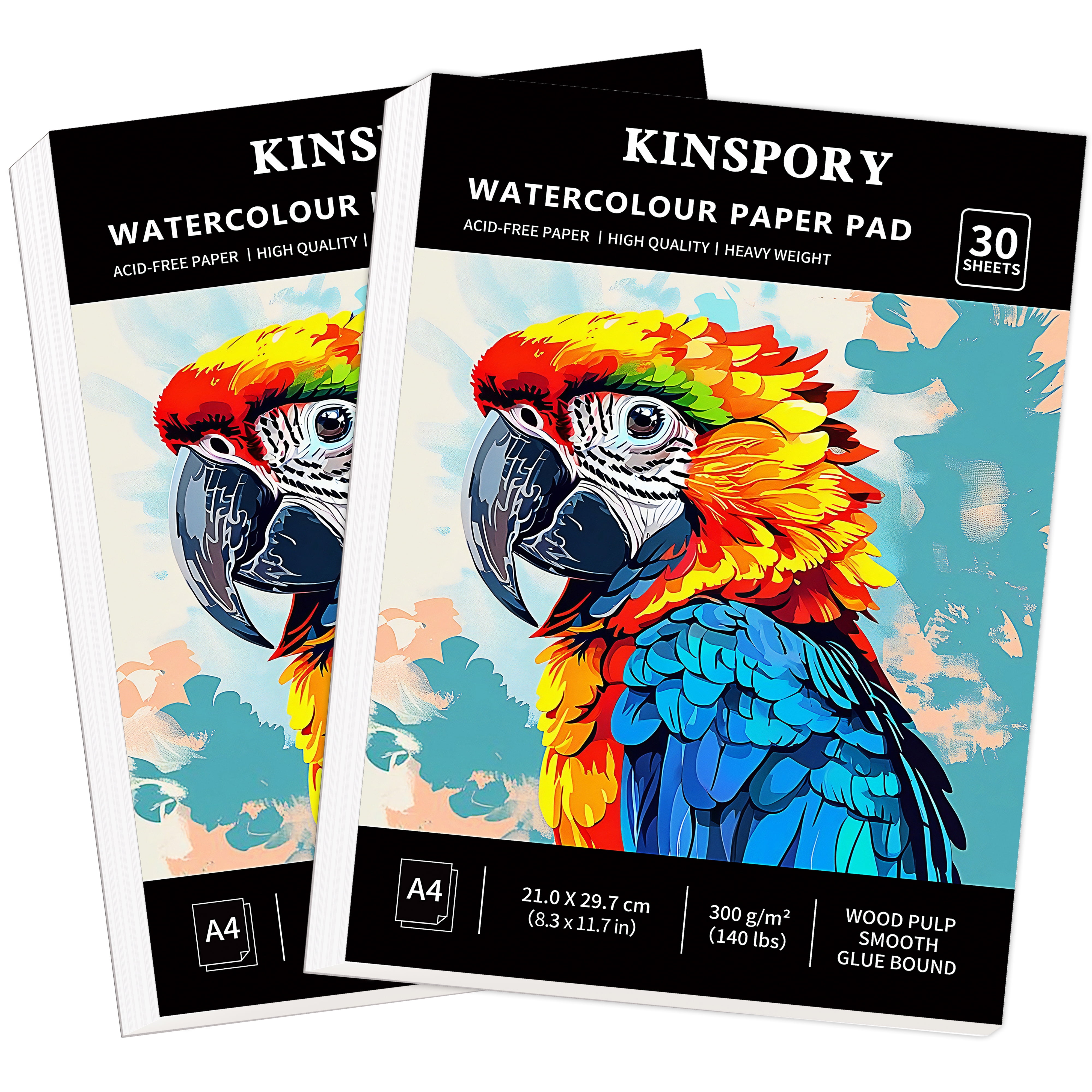 KINSPORY Watercolor Paper Pad, 2-Pack, A4, 30 Sheets, 140lb/300gsm ...
