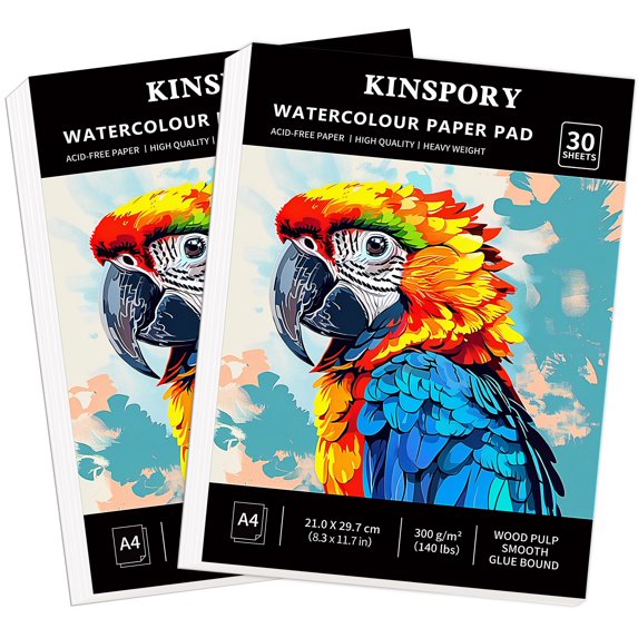 KINSPORY Watercolor Paper Pad, 2-Pack, A4, 30 Sheets, 140lb/300gsm ...