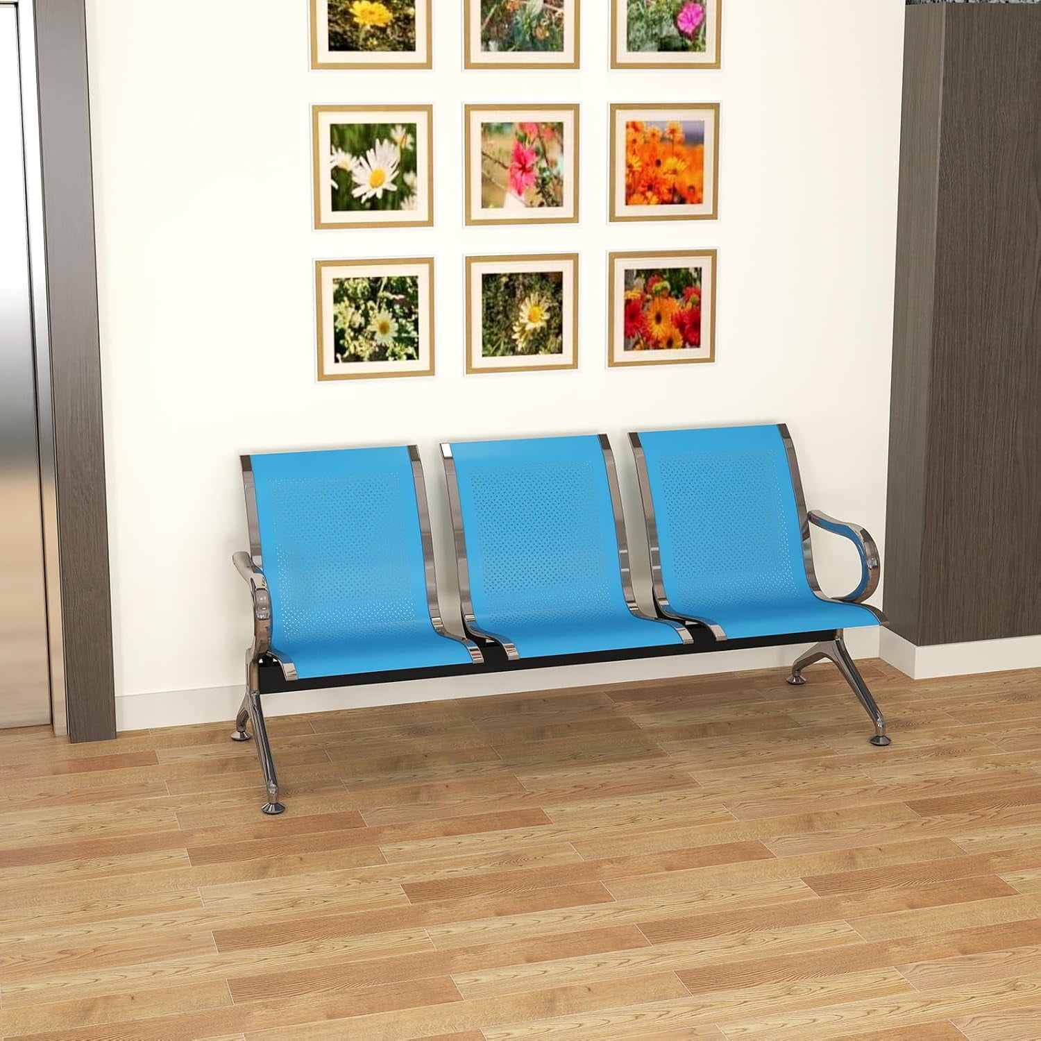 KINTNESS 3 Seat Waiting Room Chair Airport Reception Chairs with Arms ...