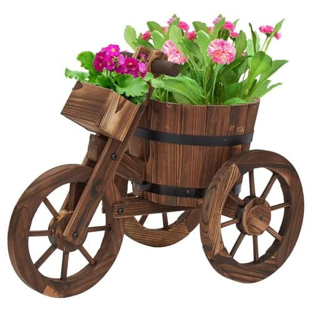 KINTNESS Decorative Garden Planter - Wagon Cart with Wheels Wood Raised ...