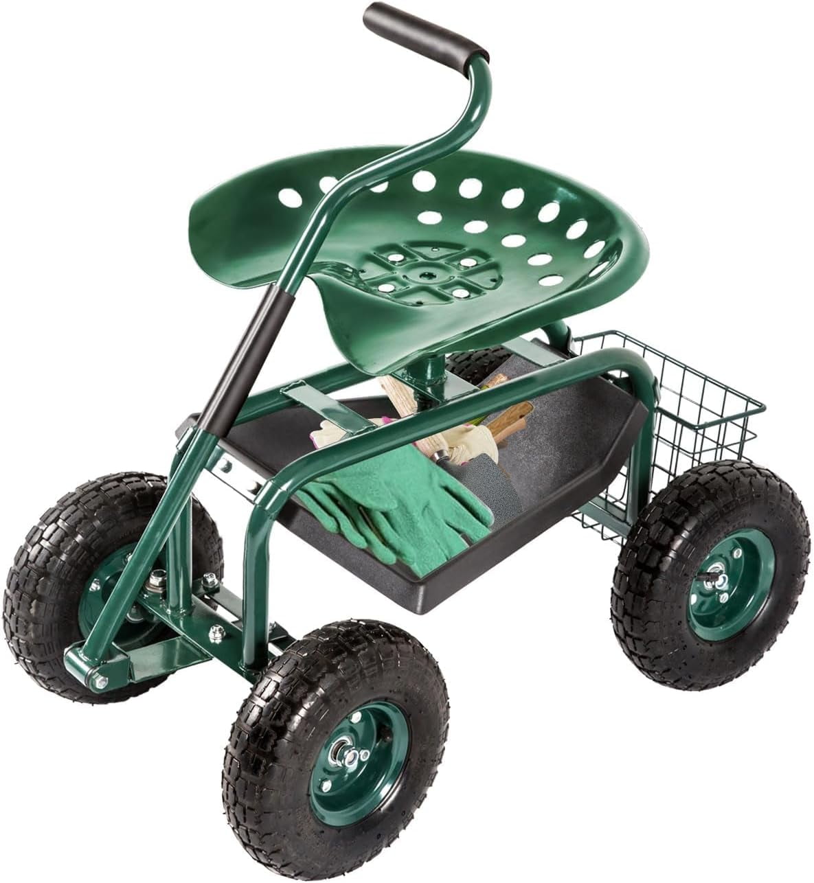 KINTNESS Garden Cart Rolling Scooter with Extendable Handle Work Seat ...