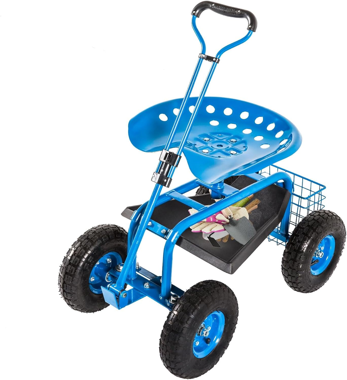 KINTNESS Garden Cart Rolling Work Seat with Tool Tray and Storage ...