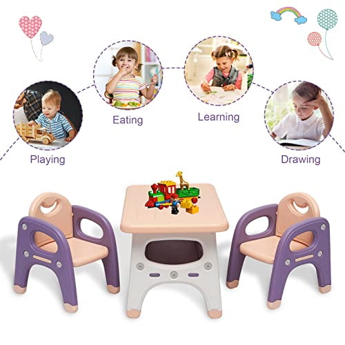 KINTNESS Kids Table and 2 Chair Set - Activity Table with Storage Shelf ...