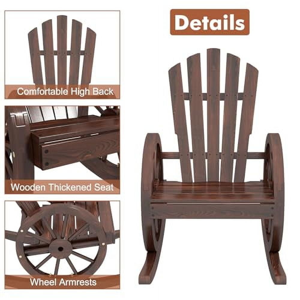 KINTNESS Wagon Wheel Wood Rocking Chair Outdoor Furniture Patio Chairs ...