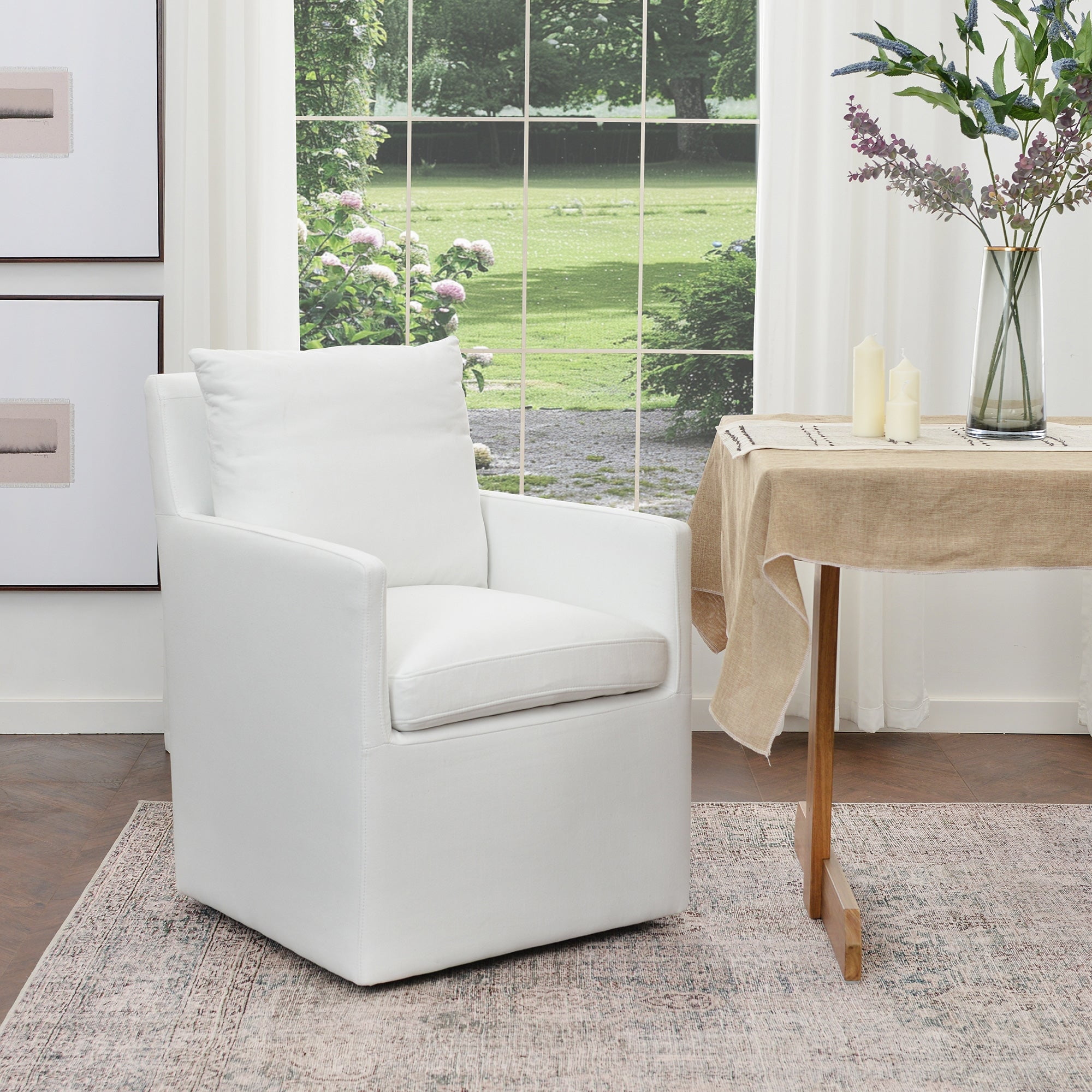 KINWELL 25" Wide Upholstered Dining Chairs with Casters, Modern ...