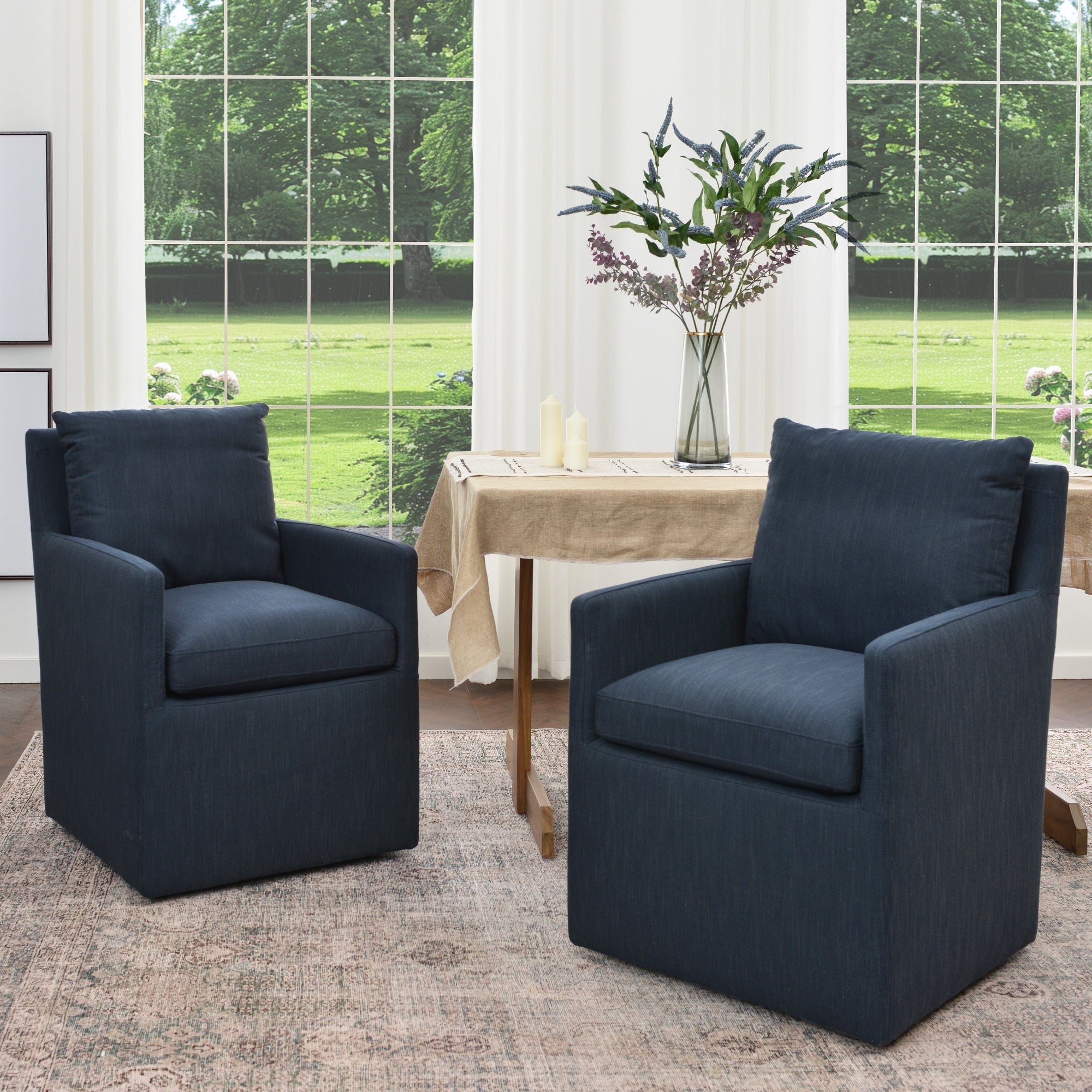 KINWELL 25" Wide Upholstered Dining Chairs with Casters Set of 2 ...
