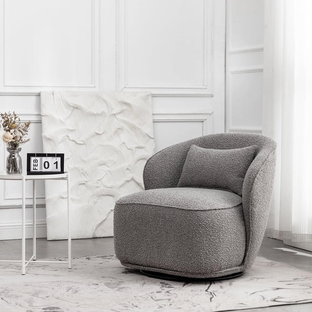 KINWELL 33" Wide Sherpa Boucle Upholstered Swivel Accent Chair Grey ...