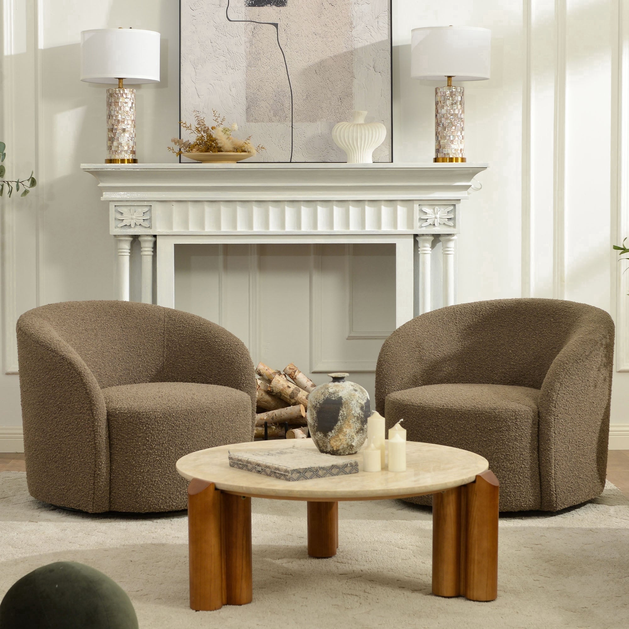 KINWELL 34" W Swivel Barrel Chair Set of 2, Mid Century Modern Round ...