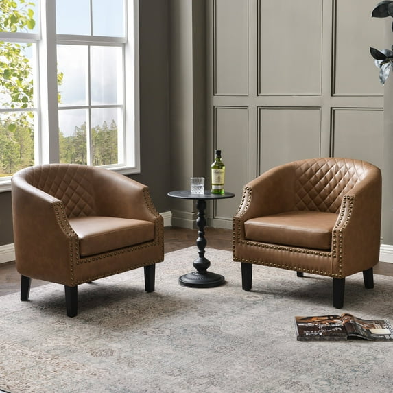 KINWELL Set of 2 Upgraded 29-inch Barrel Club Chairs, Sloped Arm Design ...