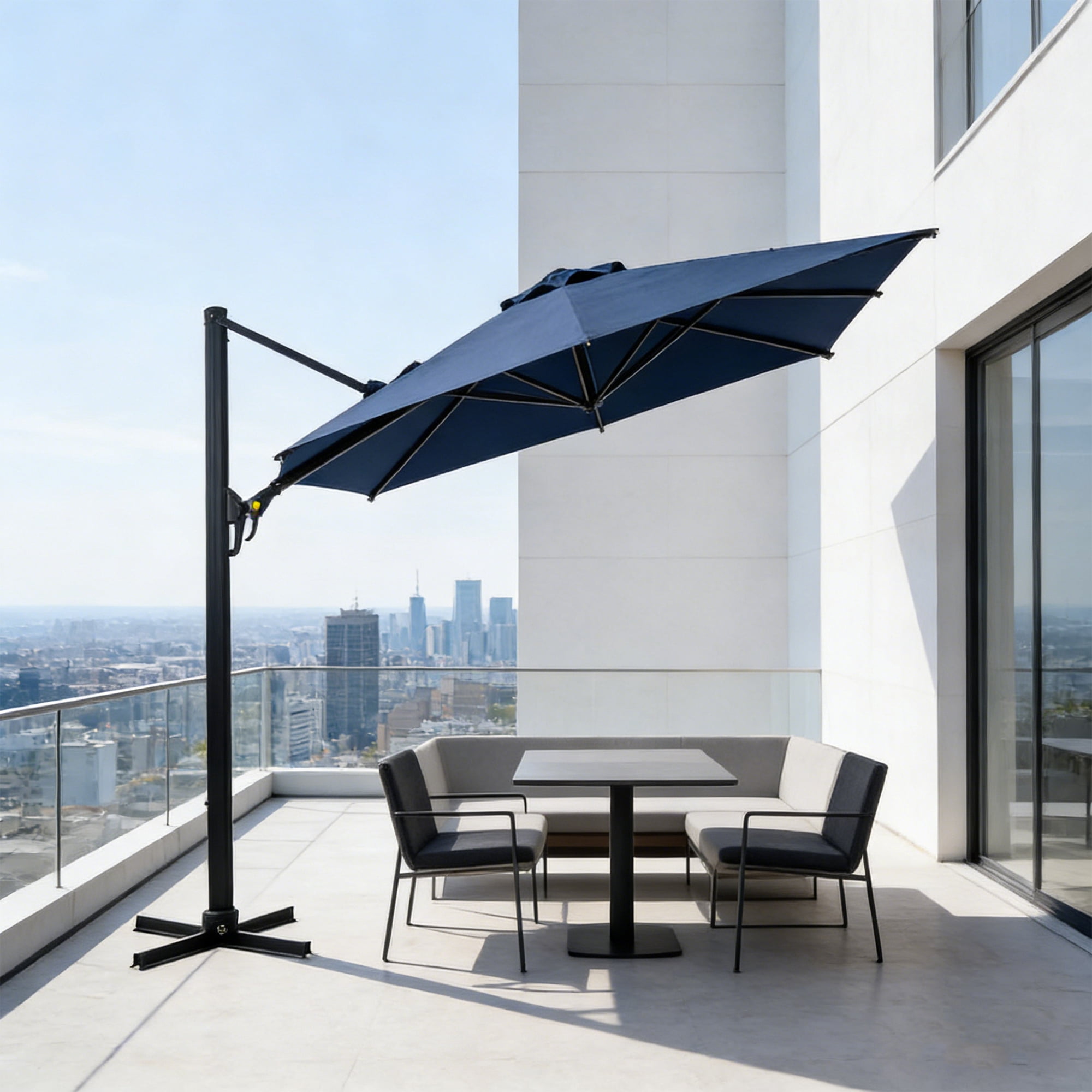 KIOOTTO 10 Ft Blue Square Large Cantilever Patio Umbrella with 360 ...