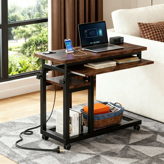 KIOOTTO 28”-39.3” Height-Adjustable Portable Desk: C-shaped, power/USB ...