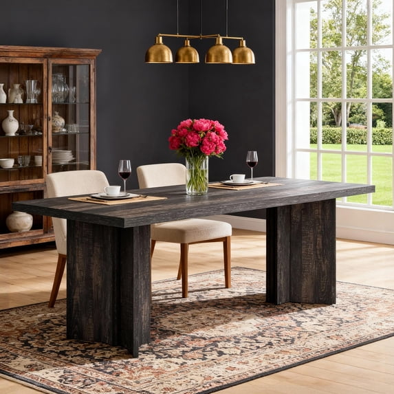 KIOOTTO 63" Modern Farmhouse Dining Table for 4-6, Dark Gray Rustic ...