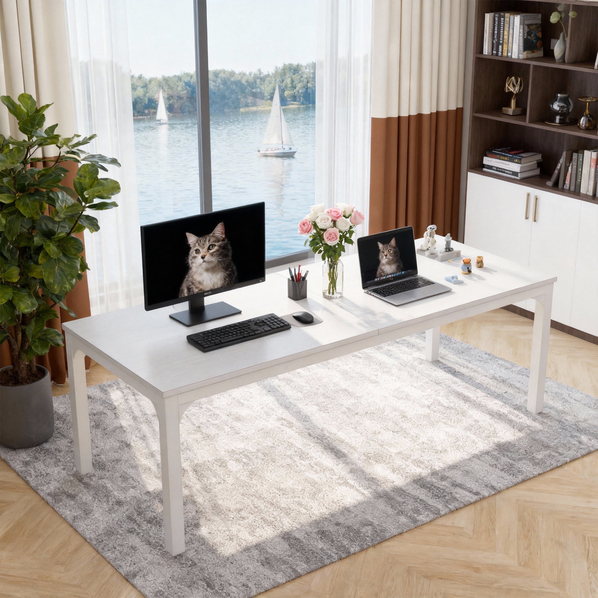 KIOOTTO 78.7” 2-Person Computer Desk: ultra-wide surface, 0.59” MDF + 1 ...