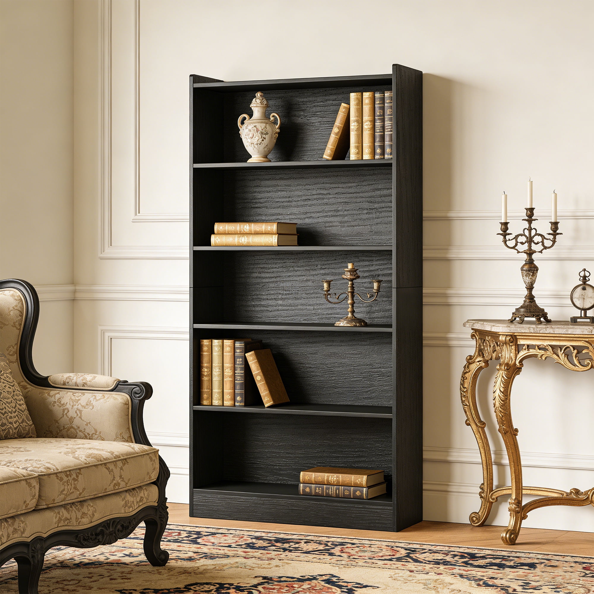 KIOOTTO Black Library Shelf Unit, 71" 6-Tier Modern Bookcase with ...