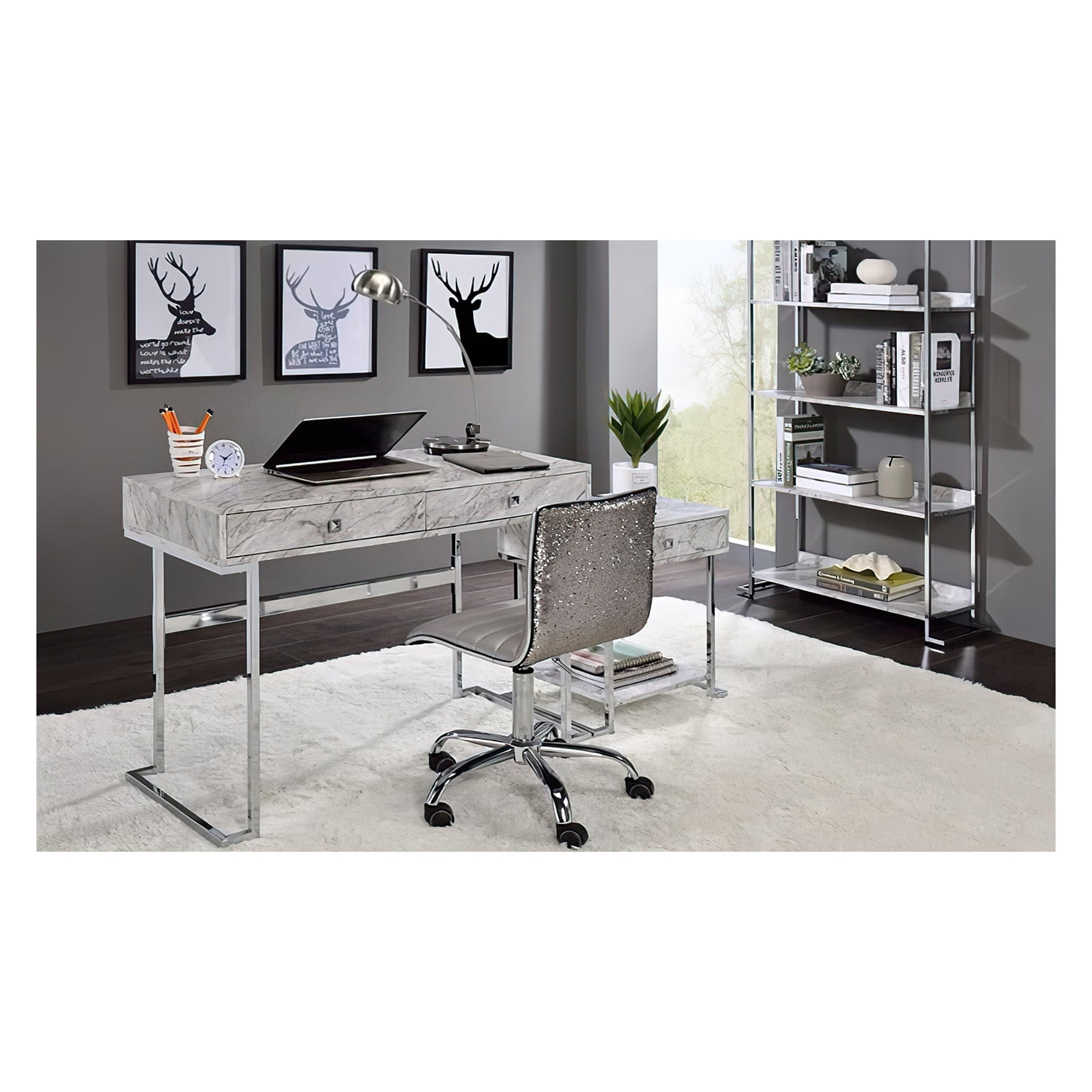 KIOOTTO Faux Marble Top Writing Desk with 2 Drawers - Walmart.com