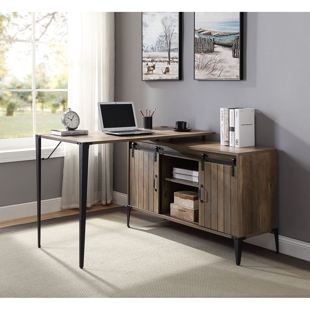 KIOOTTO L Shaped Desk Home Office Desk, 52Inch Corner Desk with Barn ...