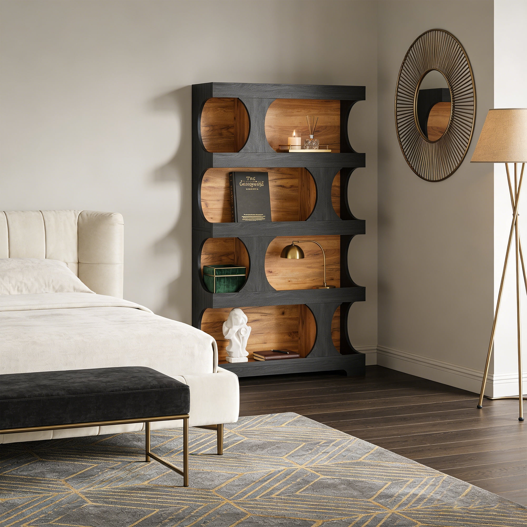 KIOOTTO S-Shaped Display Shelf, 71" Tall 4-Tier Modern Freestanding ...