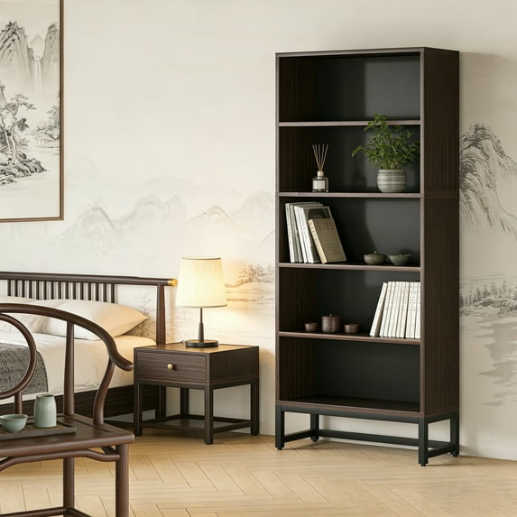 KIOOTTO Sandalwood Heavy Duty Organizer, 71" 5-Tier Premium Bookshelf ...