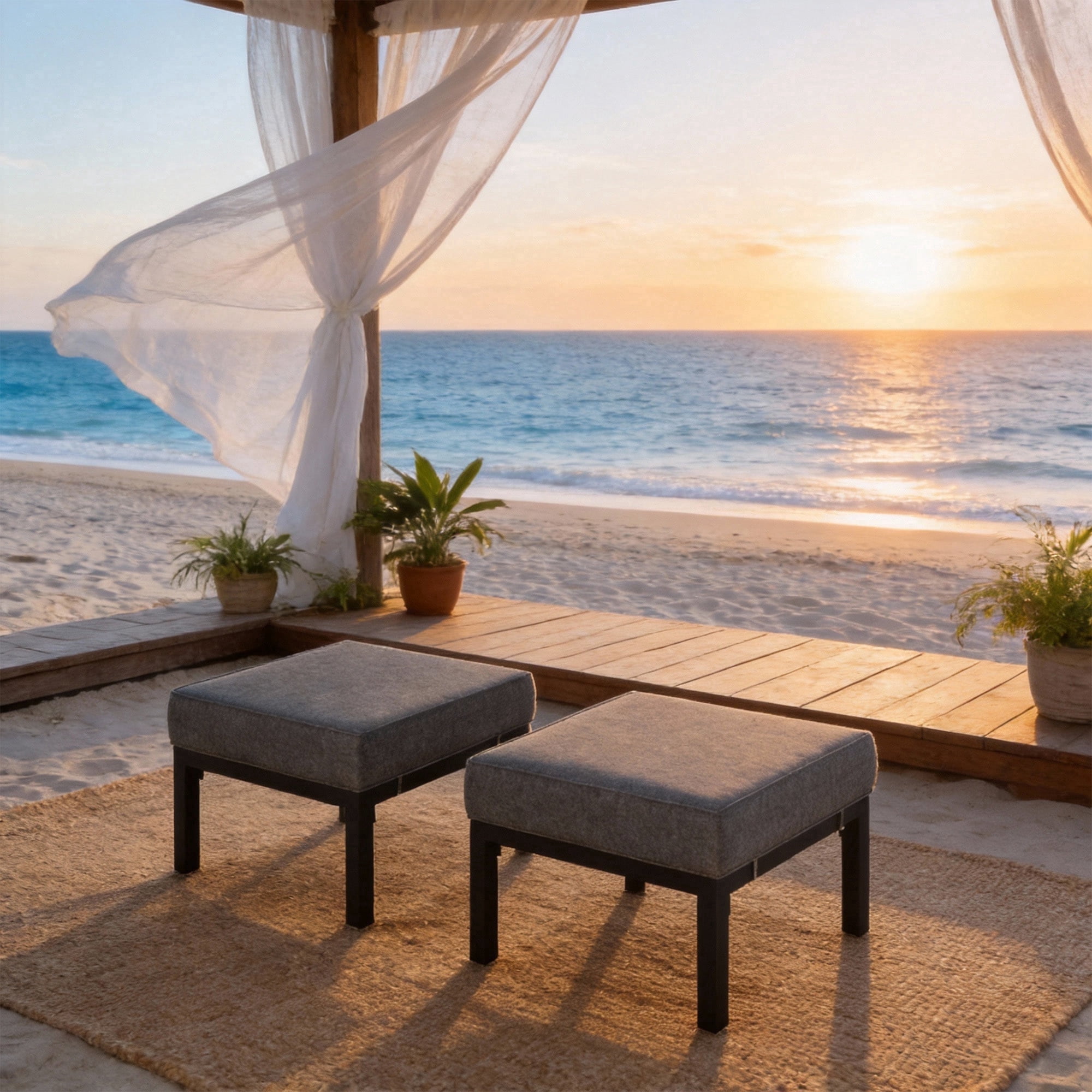 KIOOTTO Set of 2: 24" Aluminum Patio Ottomans with Dark Gray Cushions ...