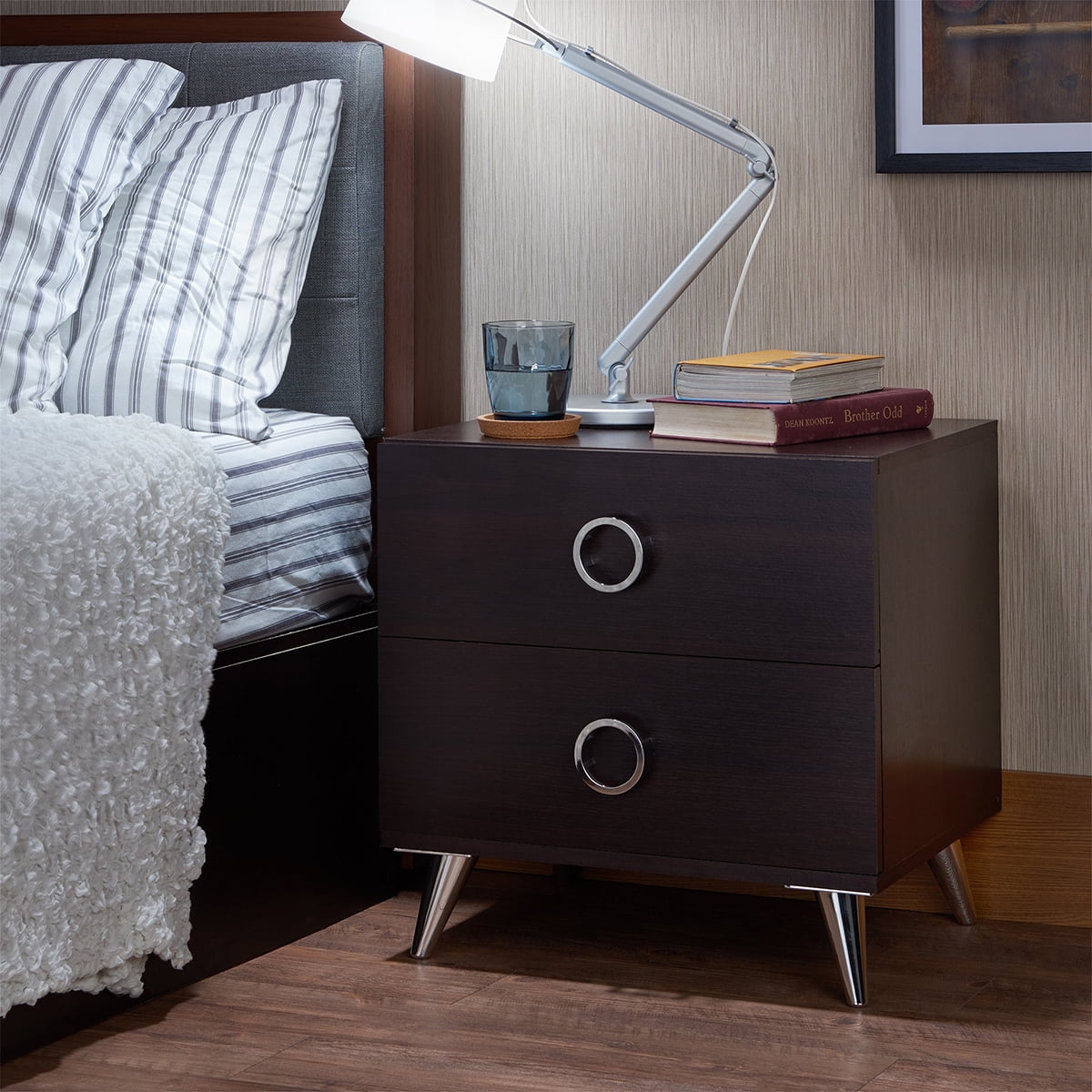 KIOOTTO Wooden Nightstand Night Stand with 2 Drawers Storage, Bedside ...
